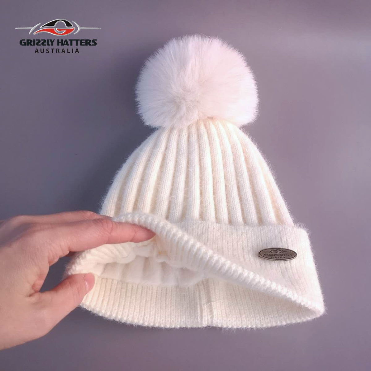 Australian Merino Wool blend Pompom Beanie with fleece lining – Grizzly ...